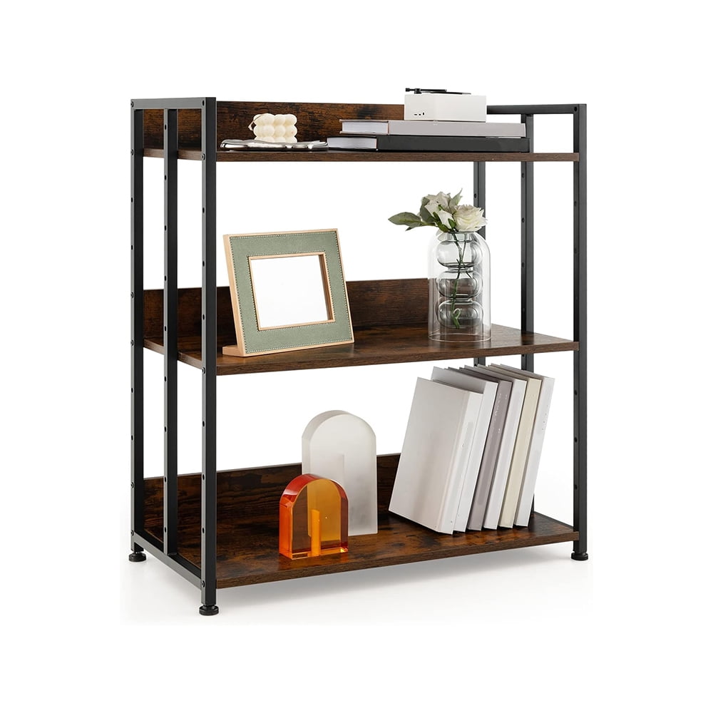 3-Tier Bookshelf, Tall Bookcase Shelf with Metal Frame, Industrial ...