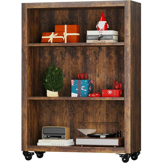 3-Tier Bookshelf with Wheels Book Storage Organizer Bookcase Movable ...