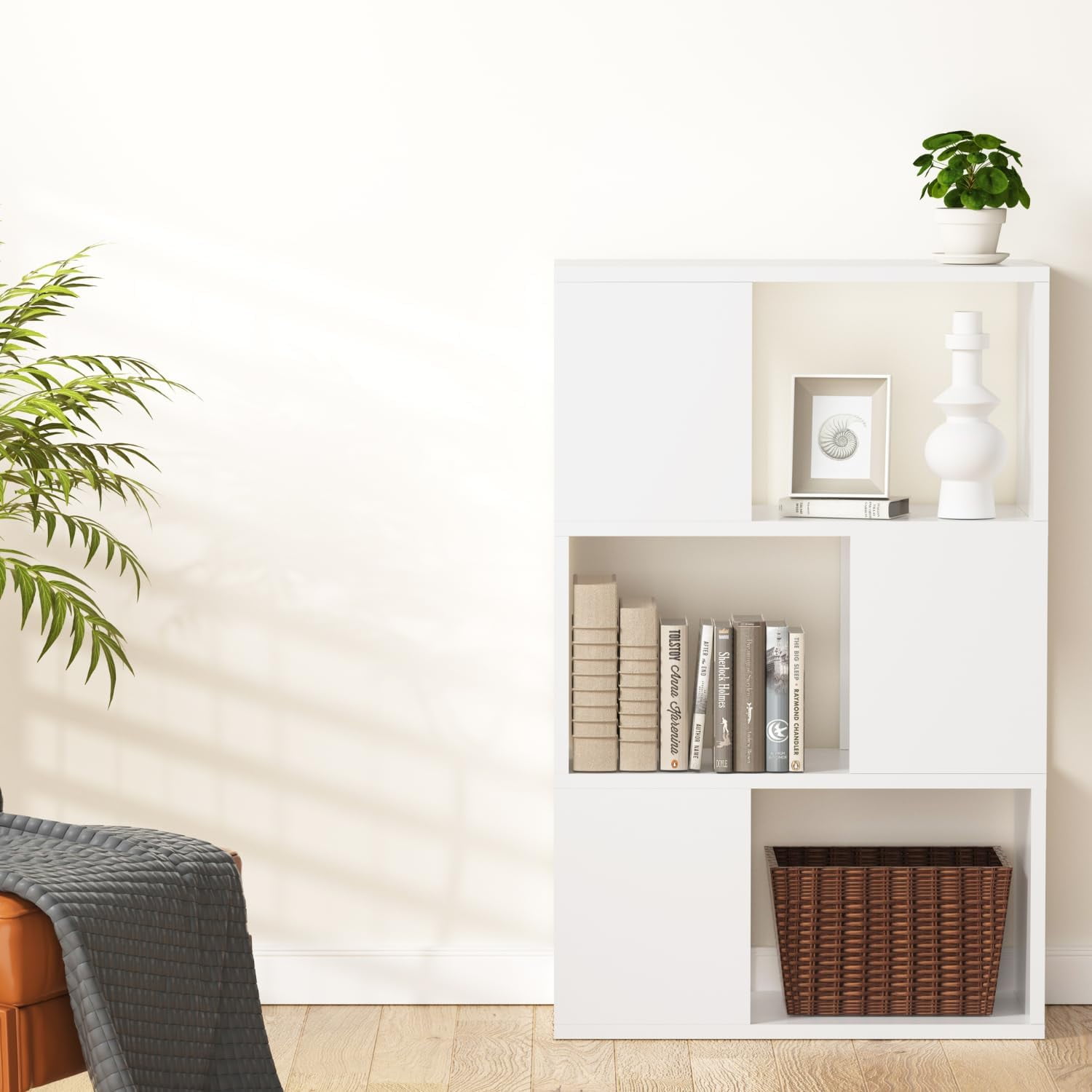 3 Tier Bookshelf, Wood Decorative Storage Shelving, Modern Freestanding ...