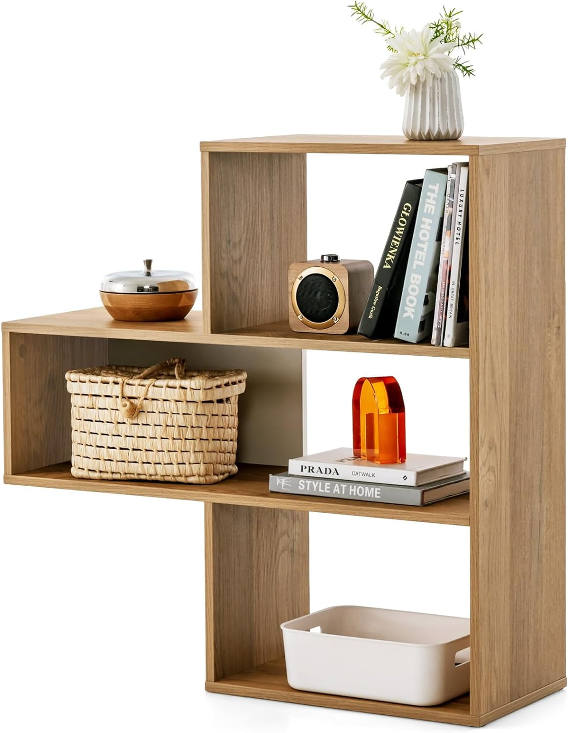 3-Tier Bookshelf, Wooden Convex Bookcase for Small Space, Modern ...