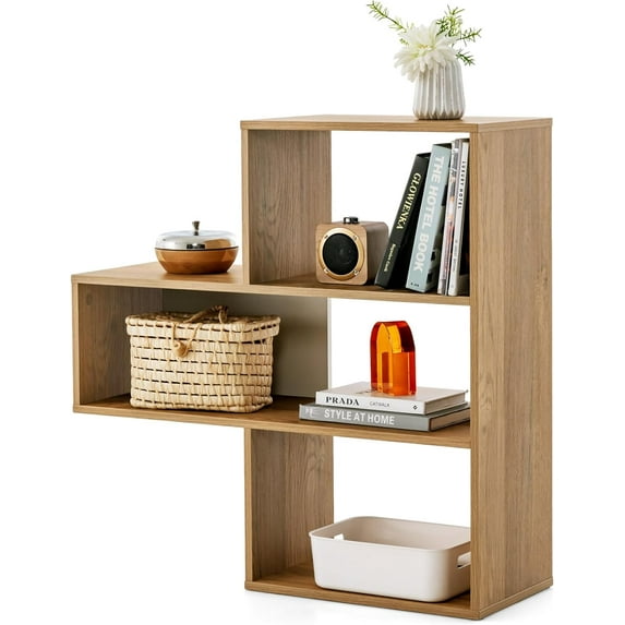 3-Tier Bookshelf, Wooden Convex Bookcase for Small Space, Modern ...