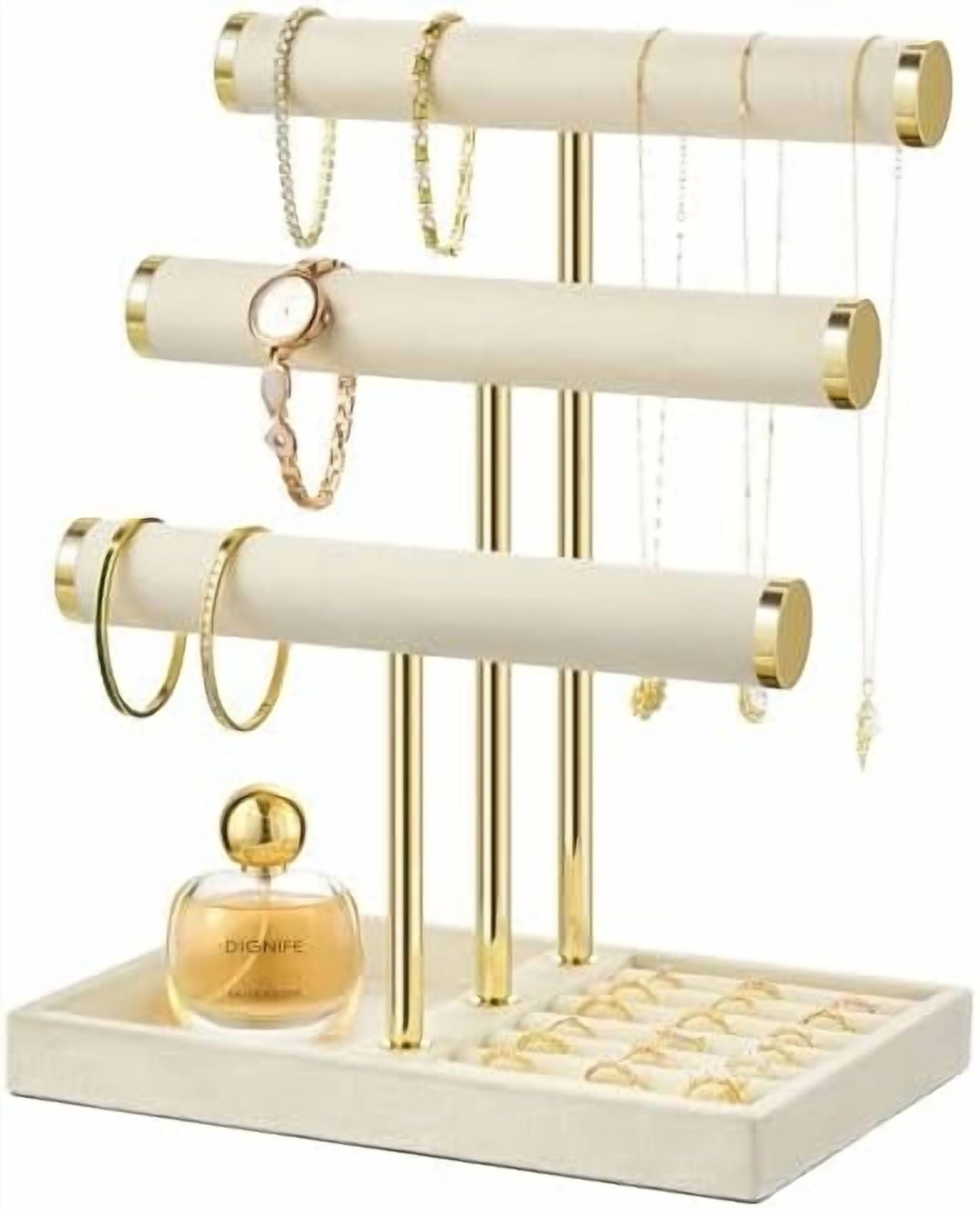 3 Tier Bracelet Holder Display - Detachable T Bar Beige Velvet Bracelet ...