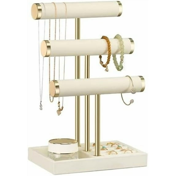 3 Tier Bracelet Holder Display - Detachable T Bar Beige Velvet Bracelet ...
