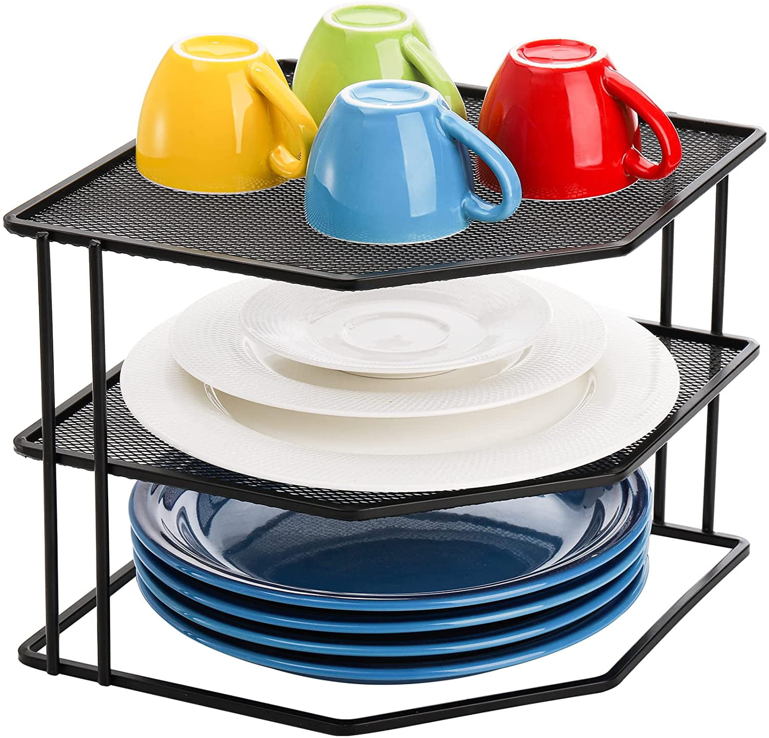 3-Tier Cabinet Corner Shelf, 9x9x7.5 Inches Metal Wire Plate Rack ...