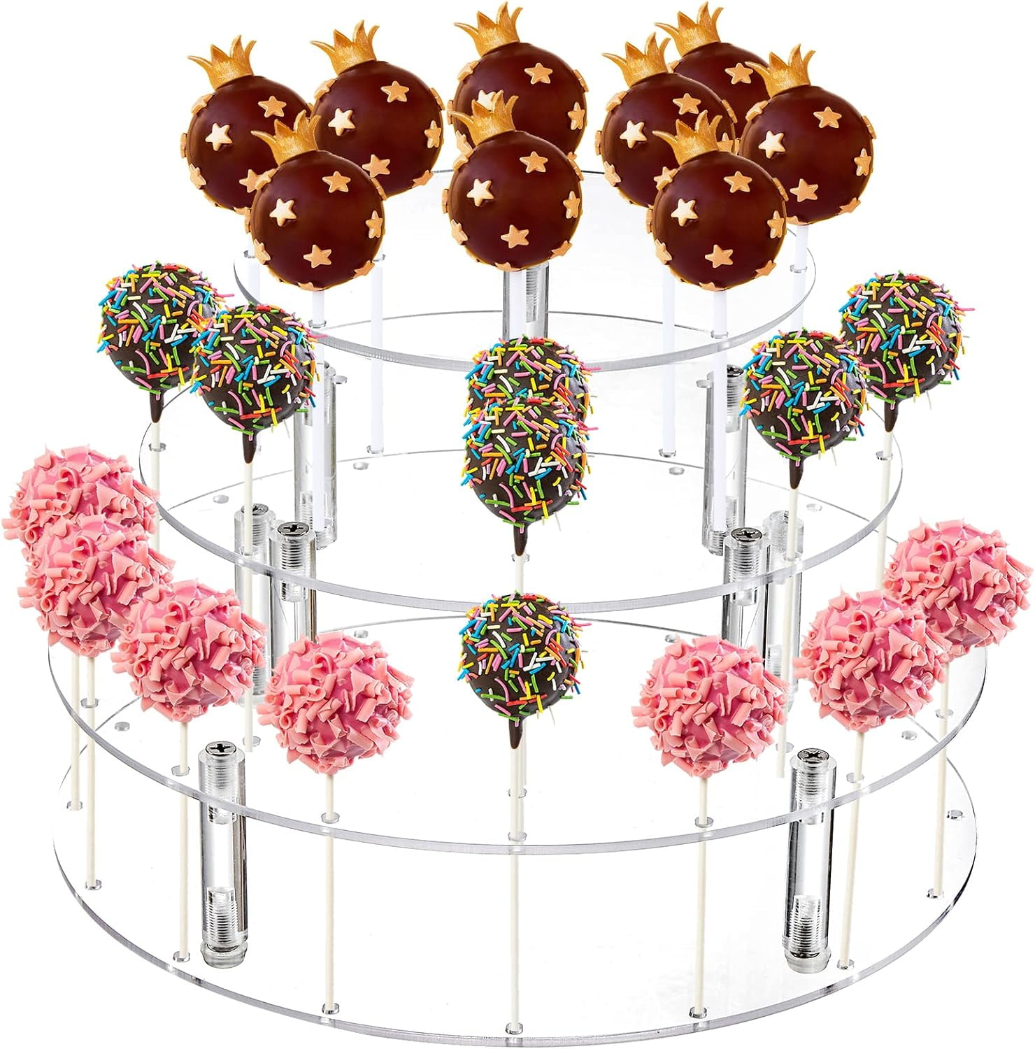 3-Tier Cake Pop Display Stand, 36 Hole Clear Acrylic Lollipop Holder ...