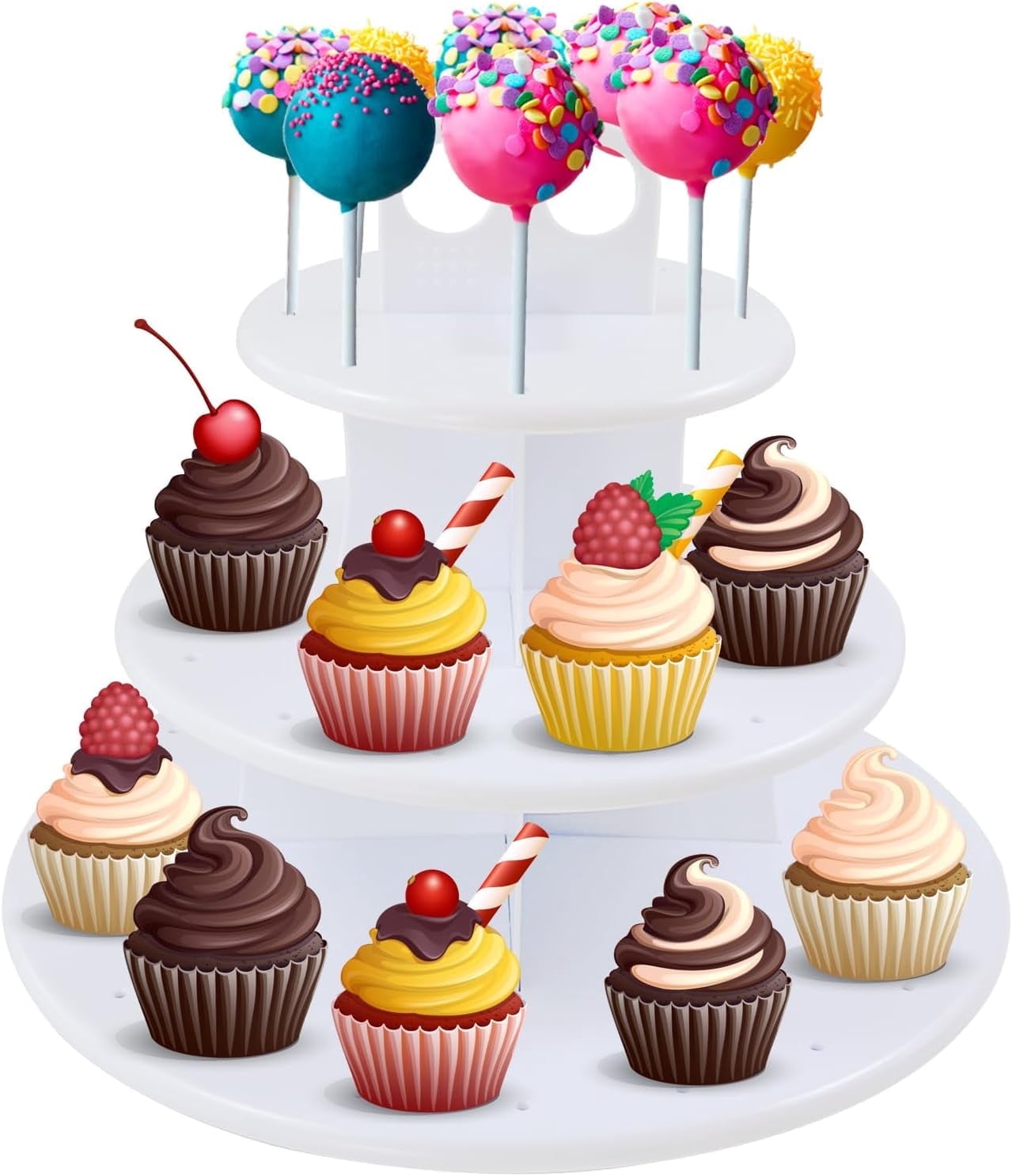 3-Tier Cake Pop Stand 42 Hole Lollipop Holder Round Tiered Cupcake ...