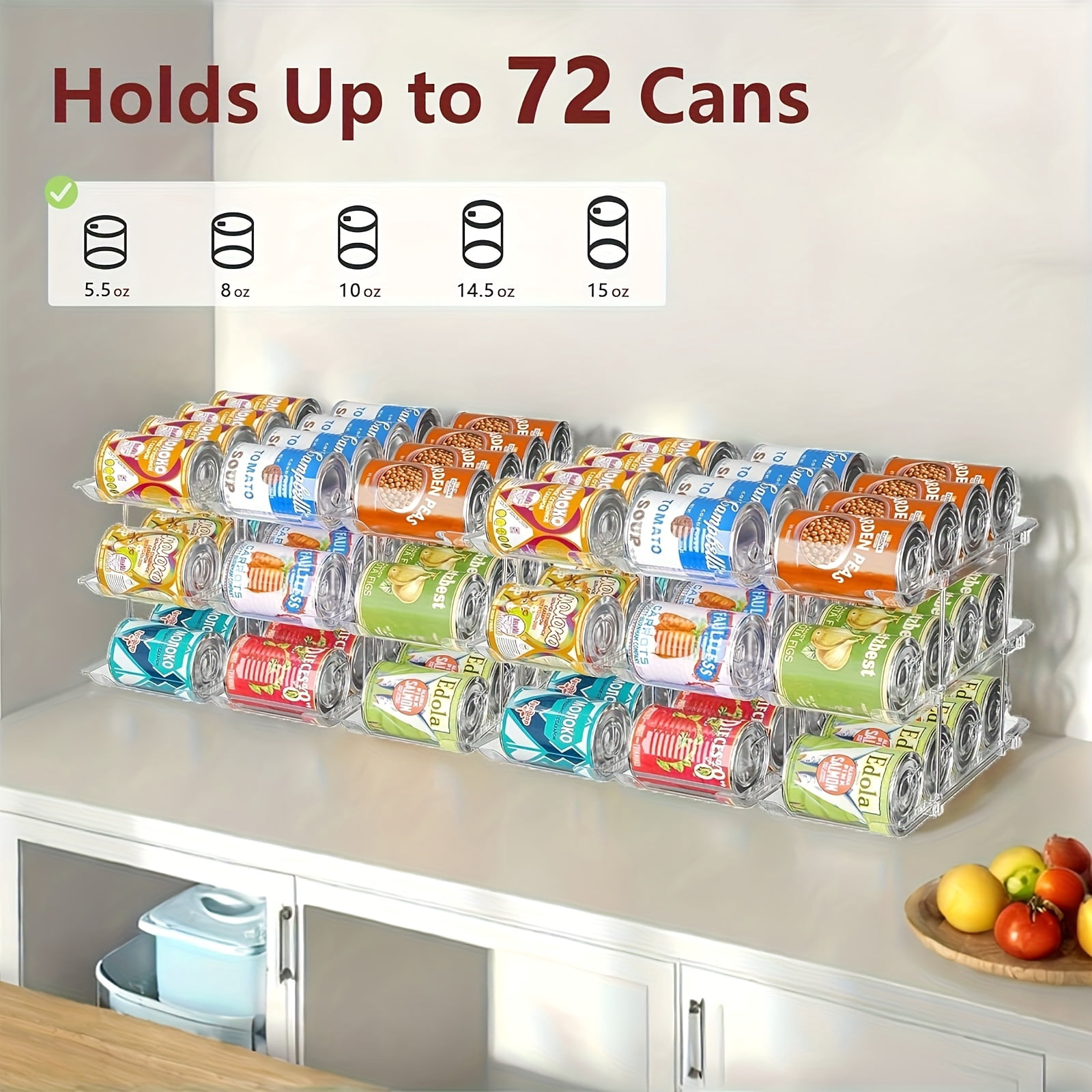 3-Tier Can Organizer Rack for Pantry Fridge 36-Capacity Stackable ...