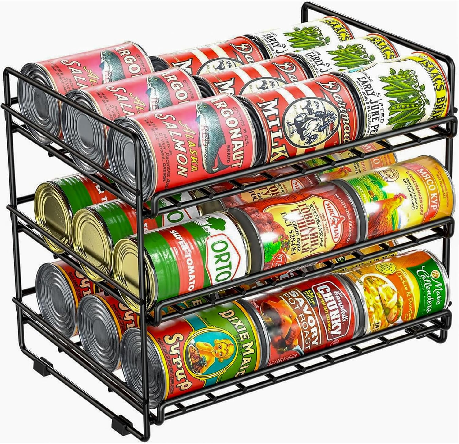 3-Tier Can Rack for Cabinet, 12.5" D x 16.5" W x 14" H, Holds 36 Cans ...