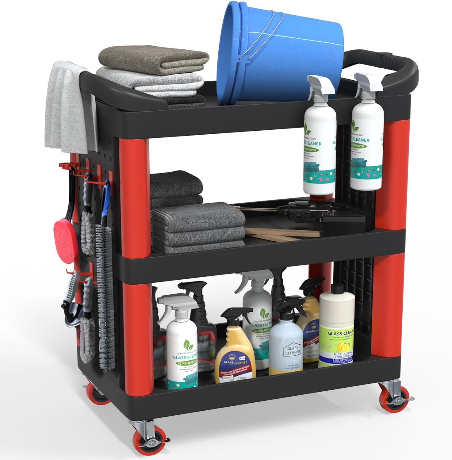 3 Tier Car Detailing Cart, Auto Detail Cart with Wheels, Car Wash ...