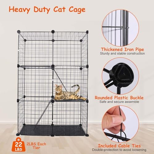 3 Tier Cat Cage, DIY Cat Cages Indoor Enclosure with 3 Adjustable ...