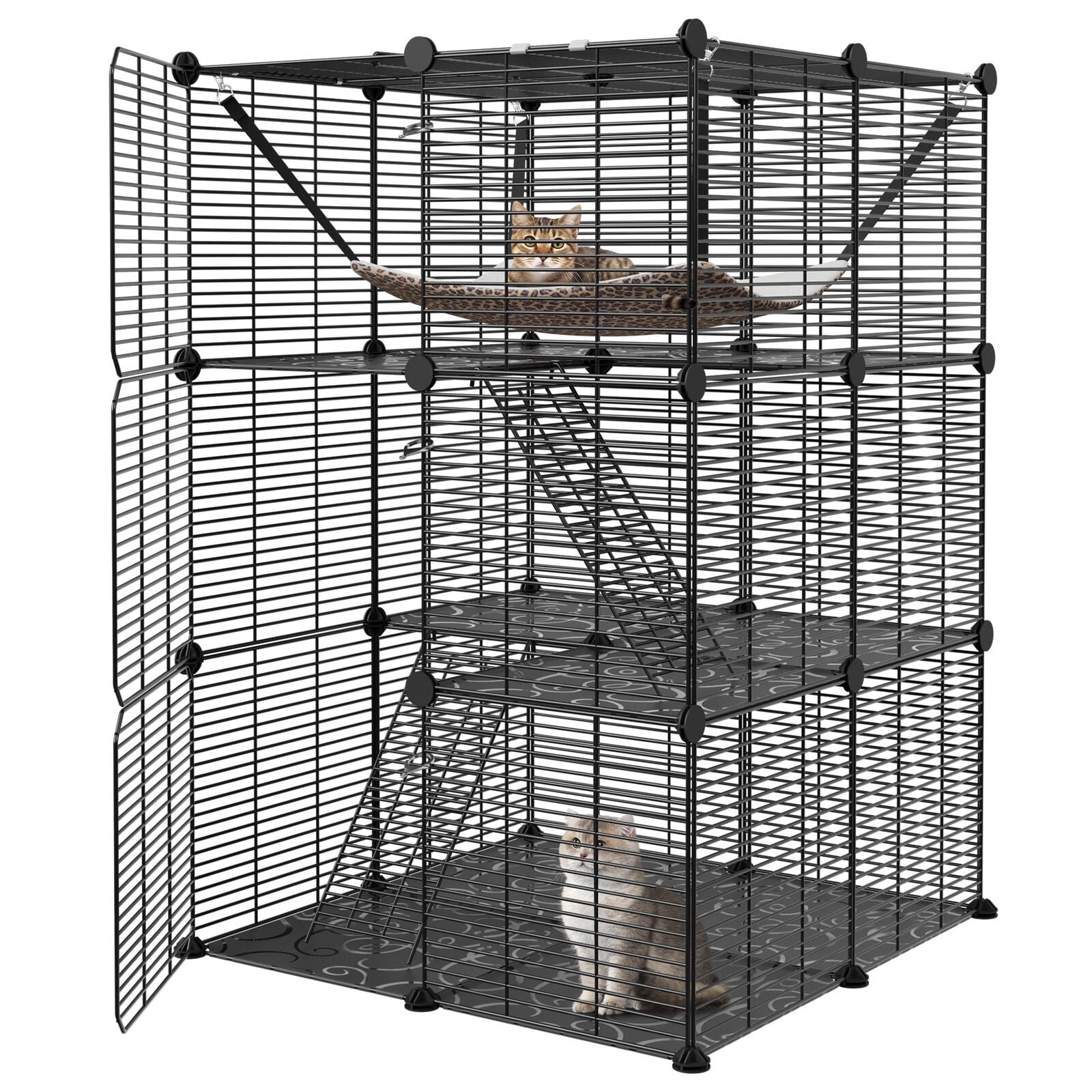 3-Tier Cat Cage Indoor Cat Enclosures DIY Detachable Metal Cat Kennel w ...