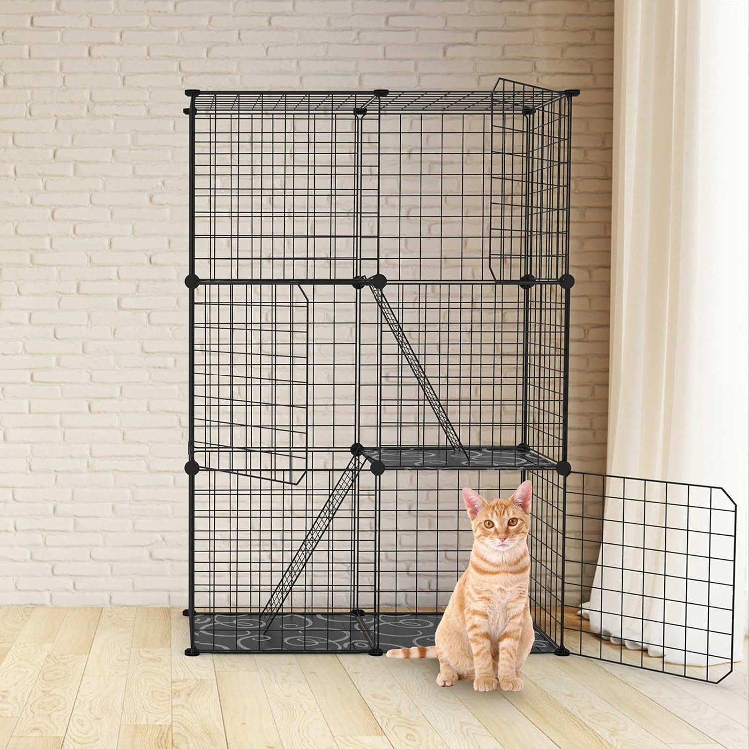 3-Tier Cat Cage, Indoor Cat Enclosures Pliable DIY Cat Playpen ...