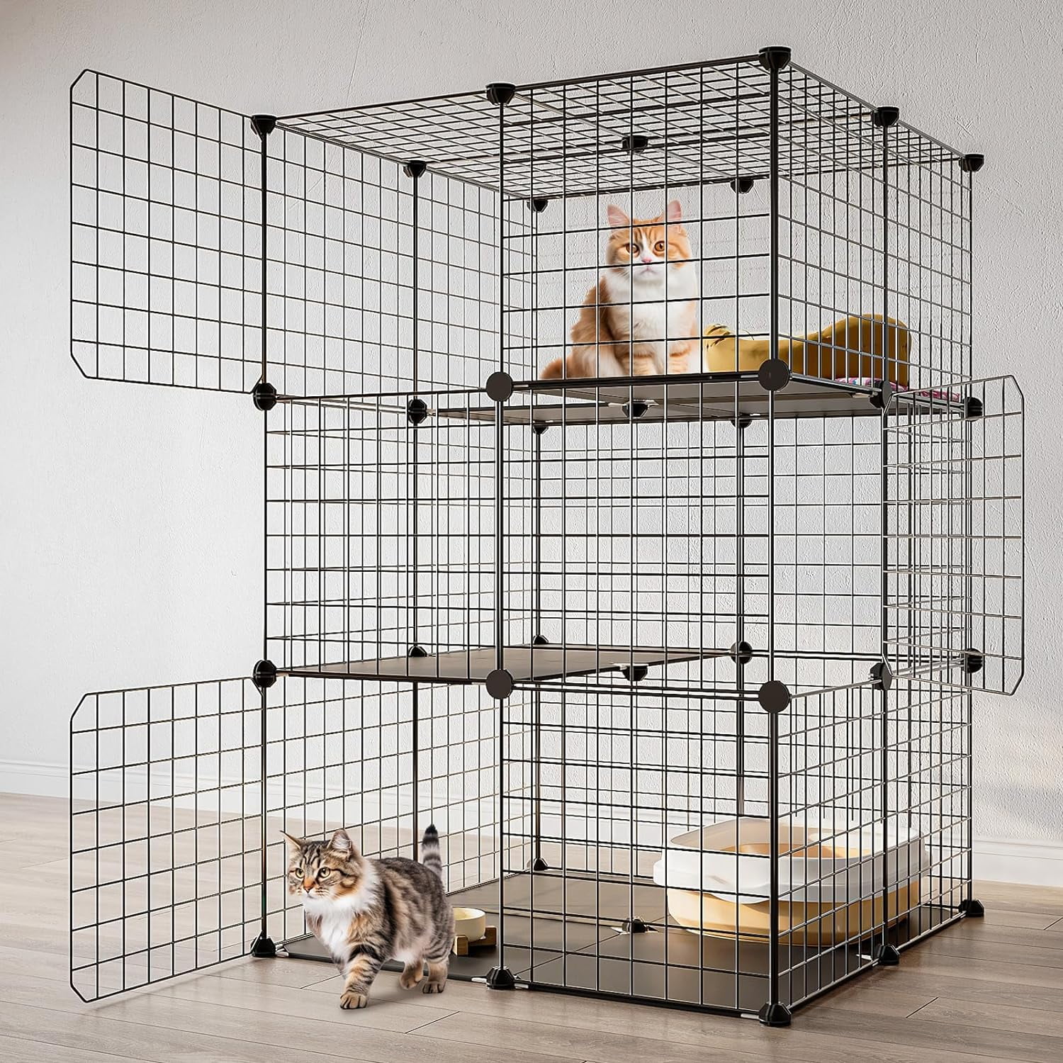 3-Tier Cat Cage Indoor Enclosure DIY Cat Playpen Detachable Metal Wire ...