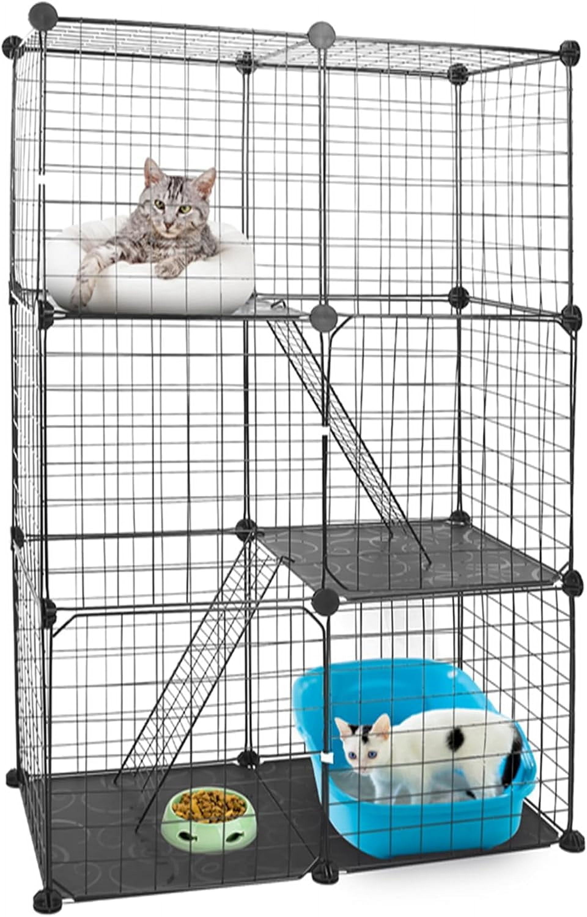 Metal Wire Catio Kennel For Multiple Cats HOOBRO Large 3-Tier Cat Cage ...