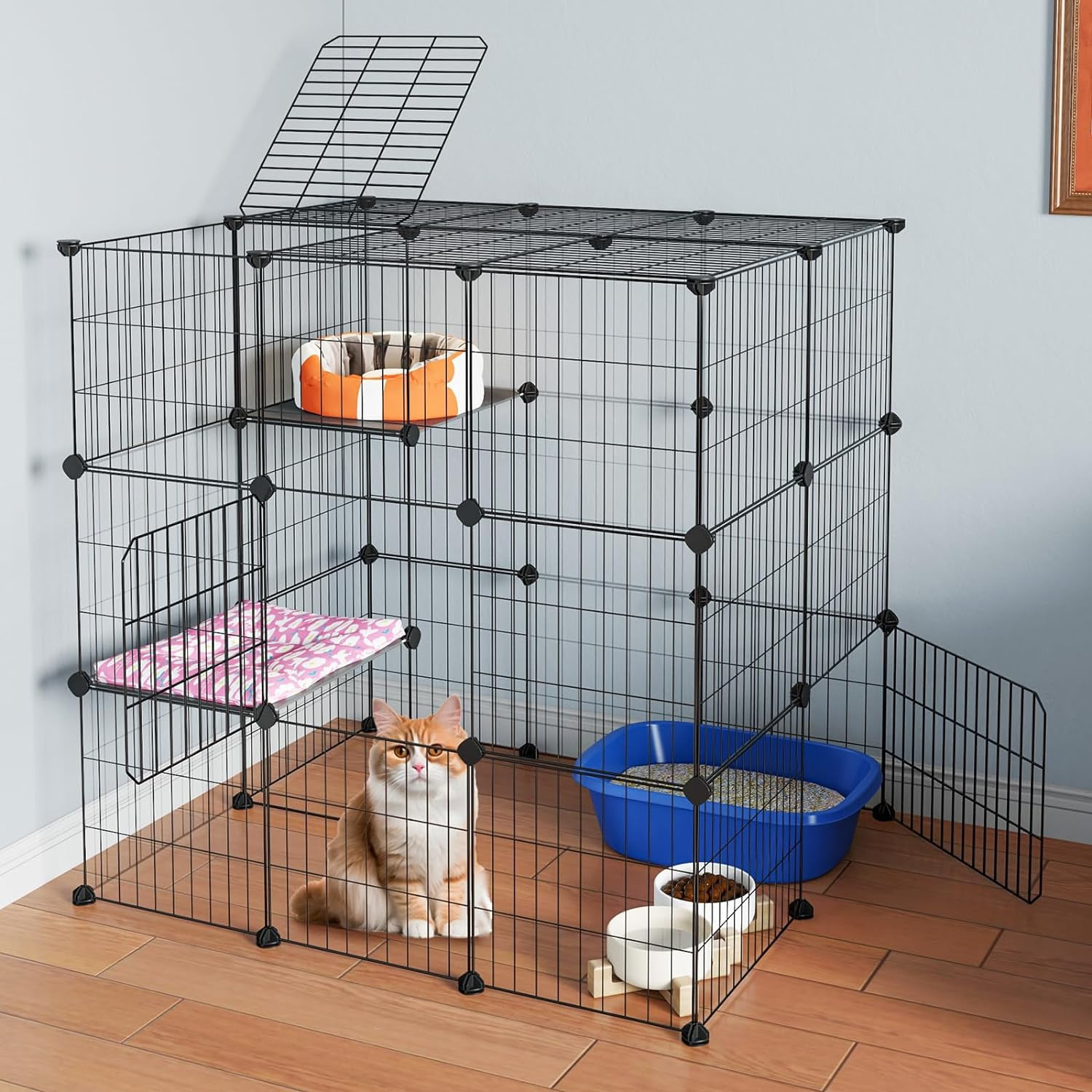 3-Tier Cat Cages,Enclosure DIY Cat Playpen Catio Detachable Metal Wire ...