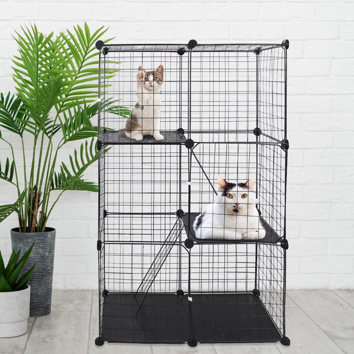 3-Tier Cat Cages Indoor DIY Cat Playpen Detachable Metal Wire Kennels ...