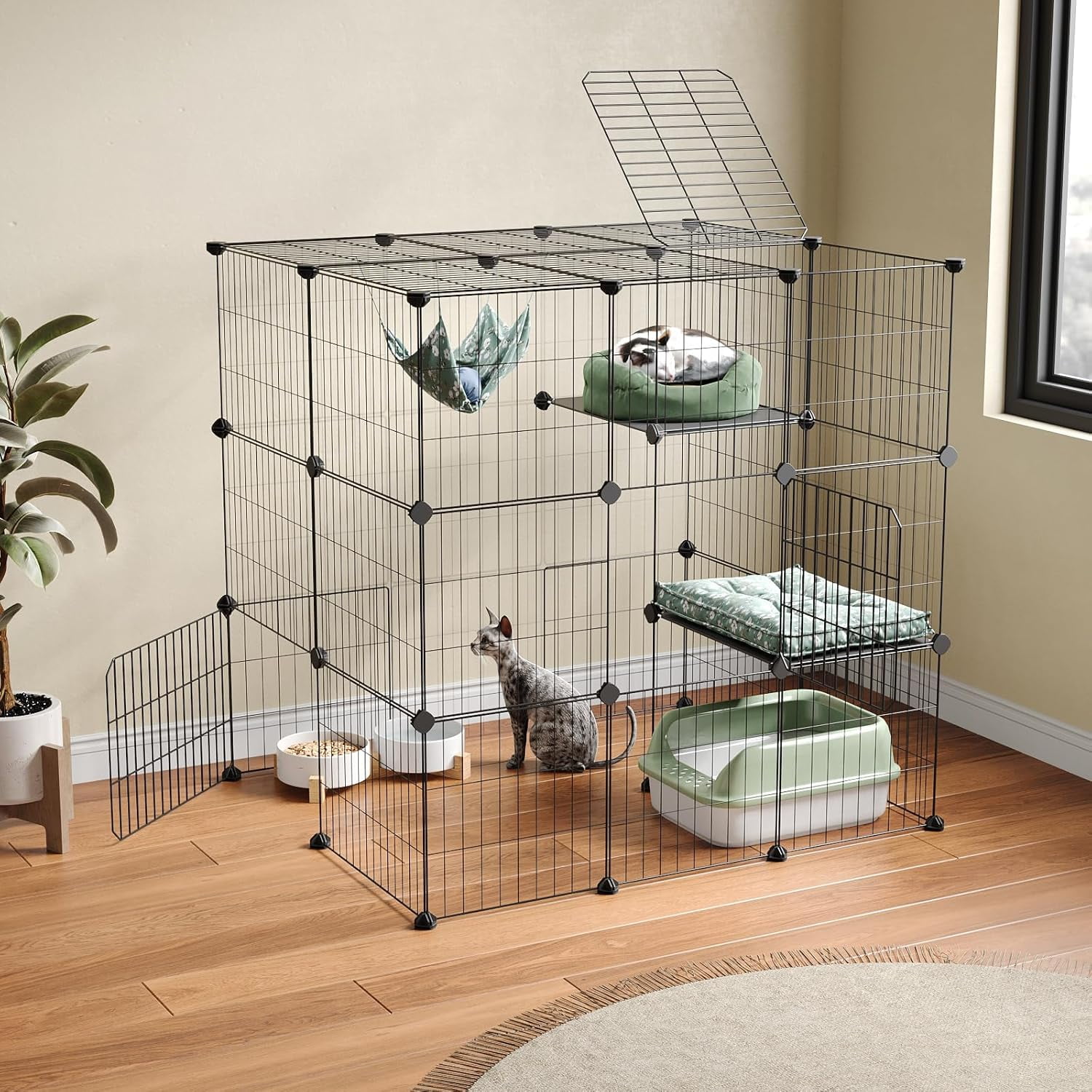 3-Tier Cat Cages Indoor Enclosure DIY Cat Playpen Catio Detachable ...