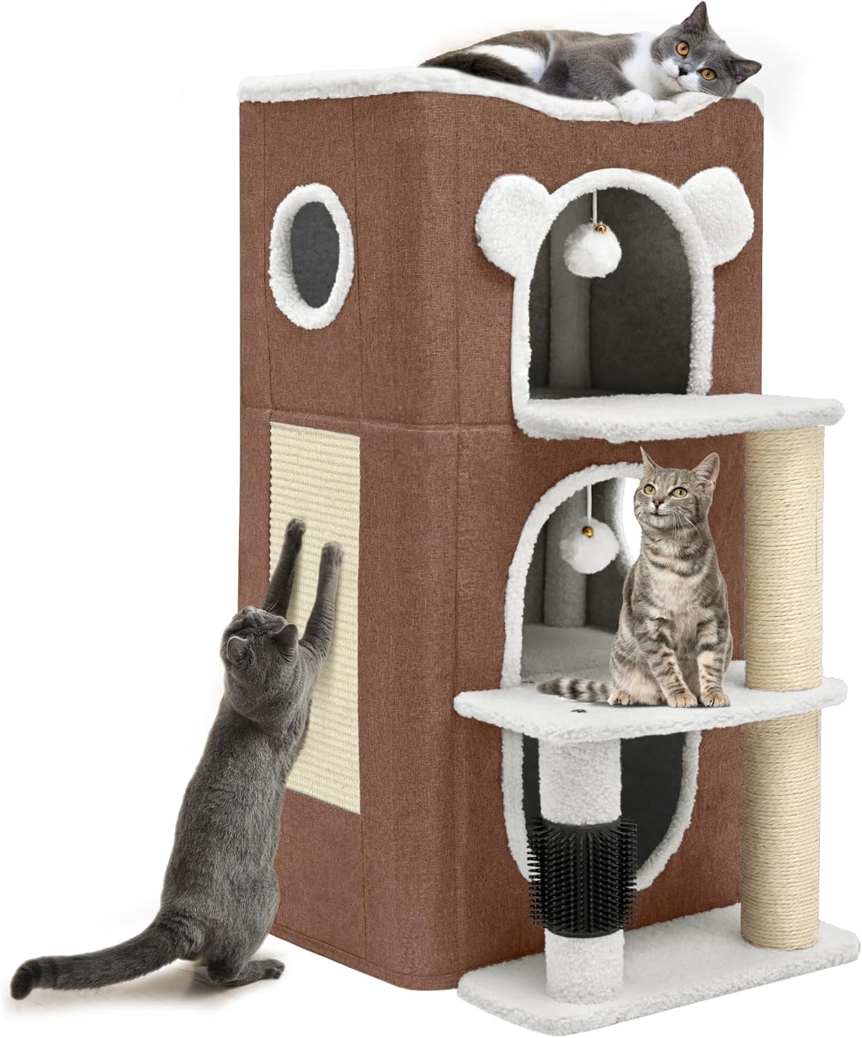3-Tier Cat House, Cat Beds for Indoor Cats, Modern Cat Condo with Highway Cave, Scratch ...