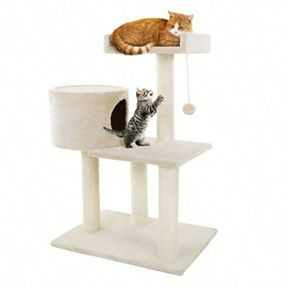 3-Tier Cat Tower - 2 Napping Perches Cat Condo 4 Sisal Rope Scratching ...