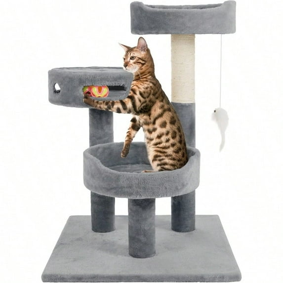 3-Tier Cat Tower with Sisal Rope Scratching Post 2 Carpeted Napping ...
