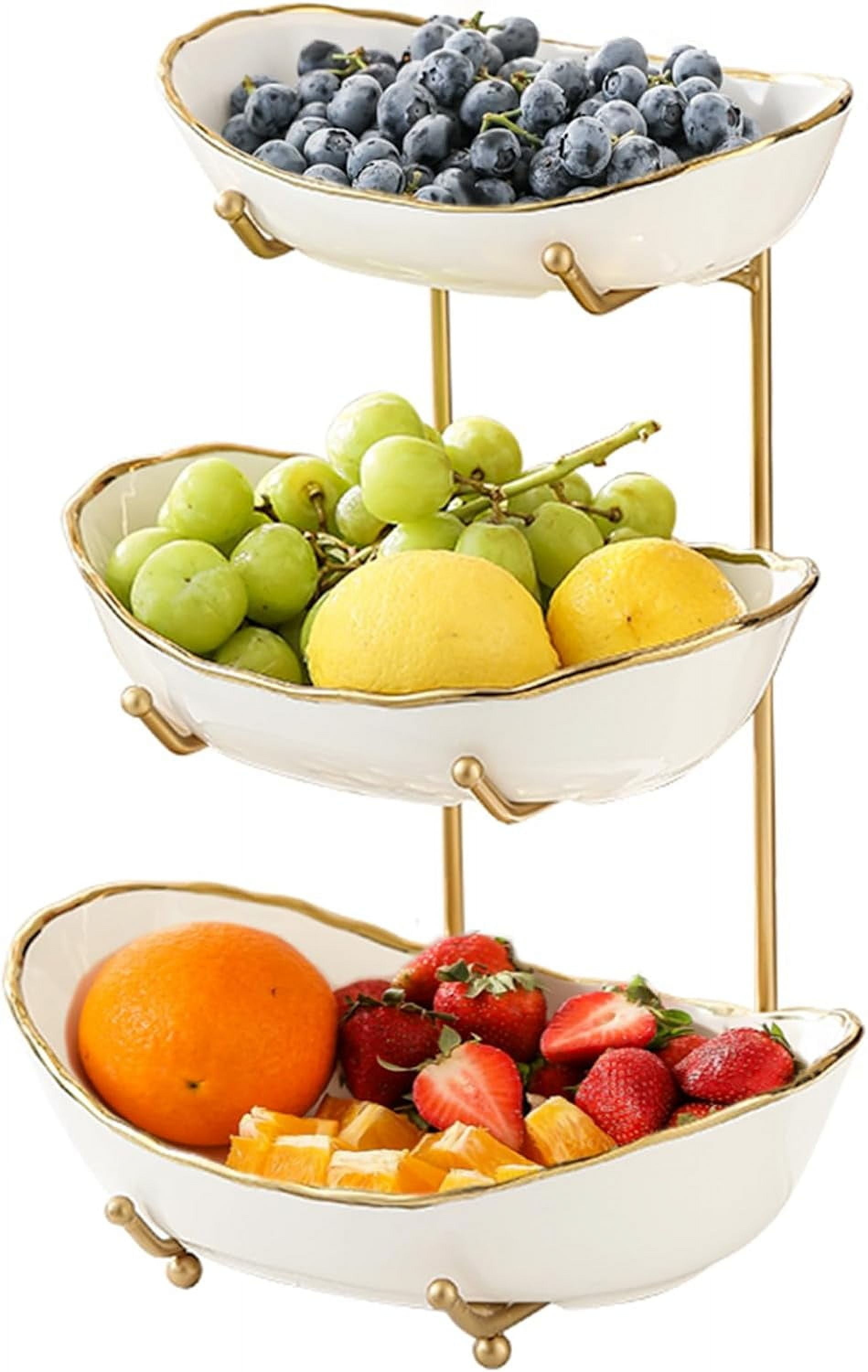 3 Tier Ceramic Fruit Bowl for Kitchen Counter, Tiered Fruit Basket for ...