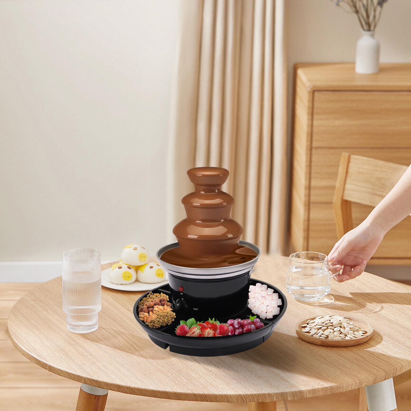 3 Tier Chocolate Fountain, 1lb Capacity, Stainless Steel, Continuous Flow, with Forks & Food ...