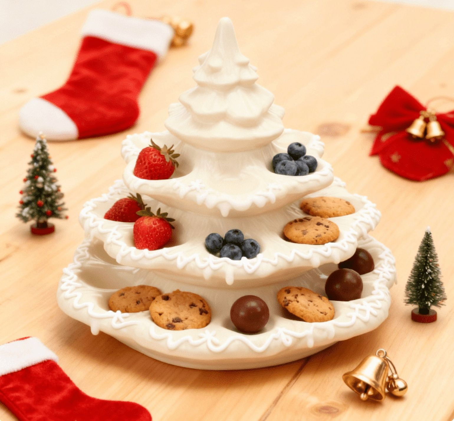 3 Tier Christmas Tree Ceramic Deviled Egg Platter, 26-Hole Stackable ...