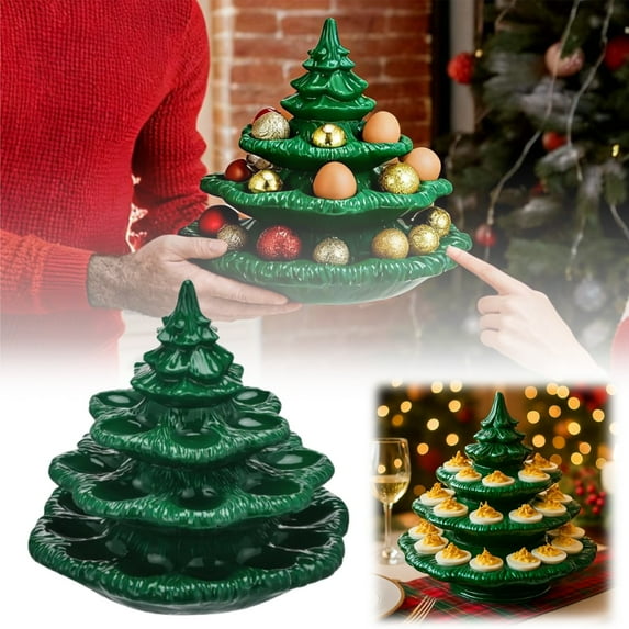 3-Tier Christmas Tree Deviled Egg Tray, Reusable Serving Platter ...
