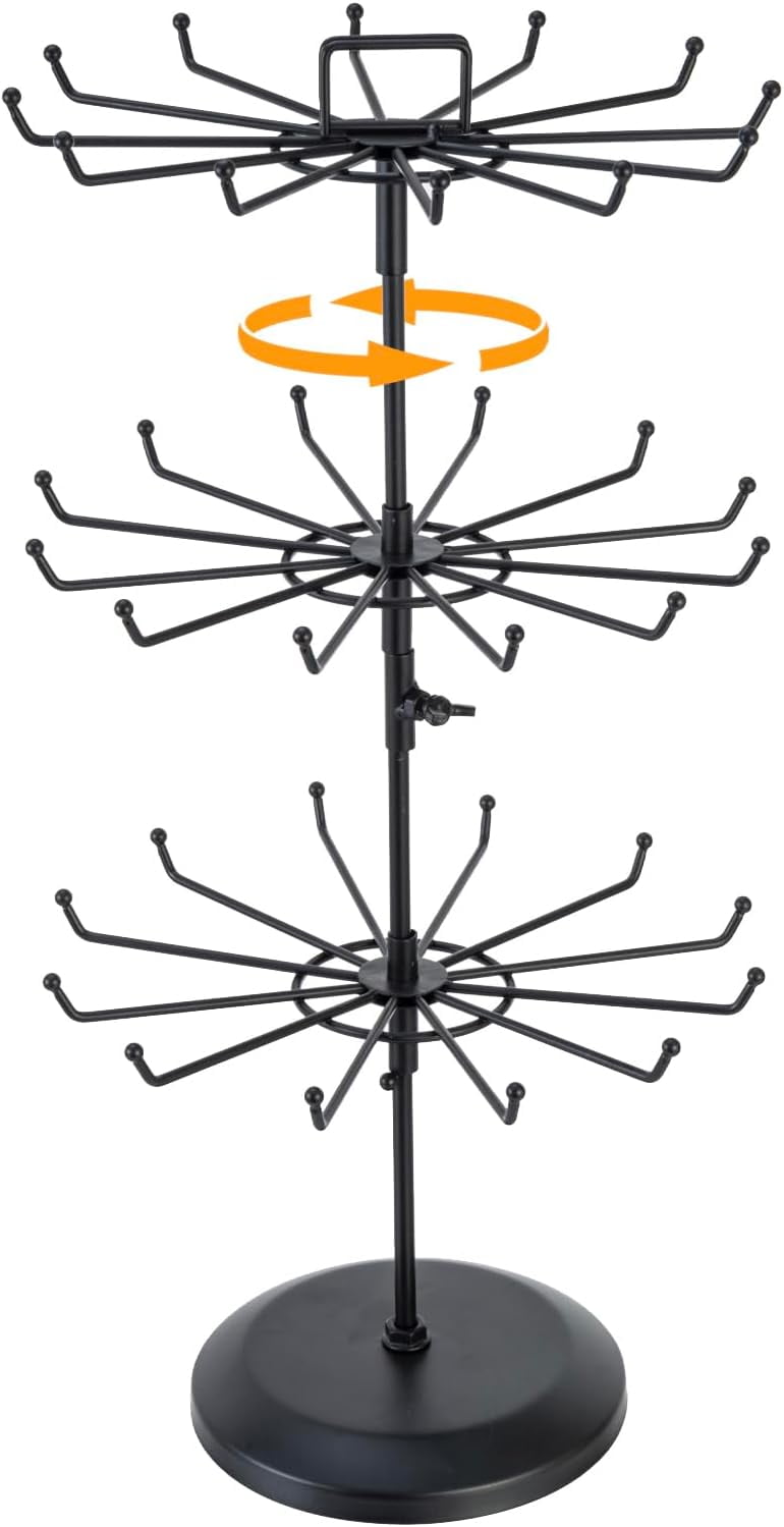 3 Tier Classic Matte Black Metal Jewelry Tree with 360 Degree Rotating ...