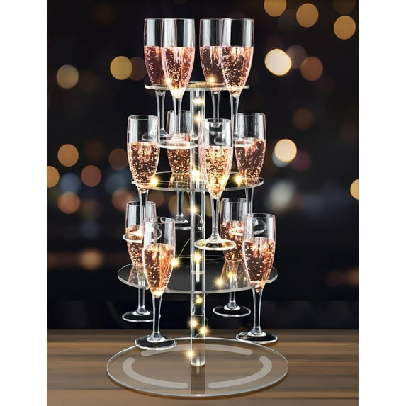 3-Tier Clear Acrylic Champagne Tower with String Light, 12-Glass ...