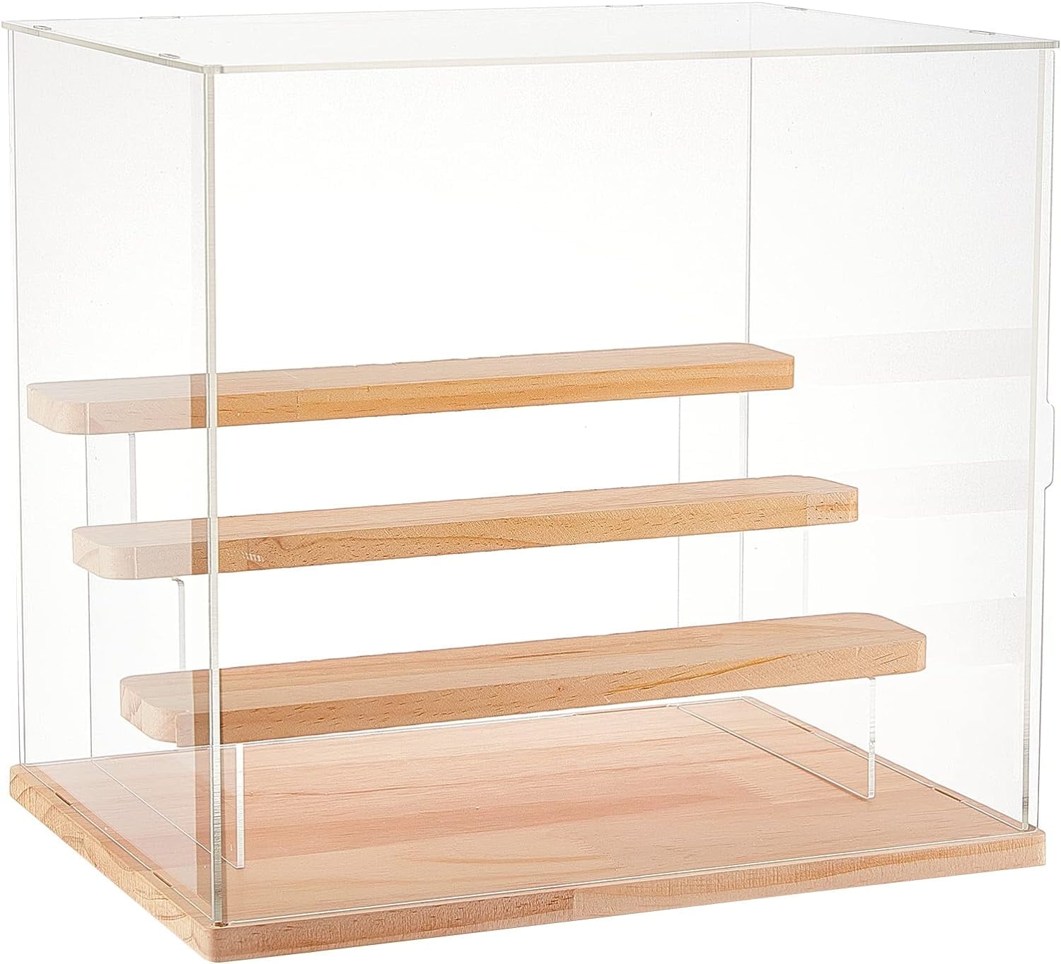 3 Tier Clear Acrylic Display Case 12.6x10.2x11.4 Figures Wooden Display ...