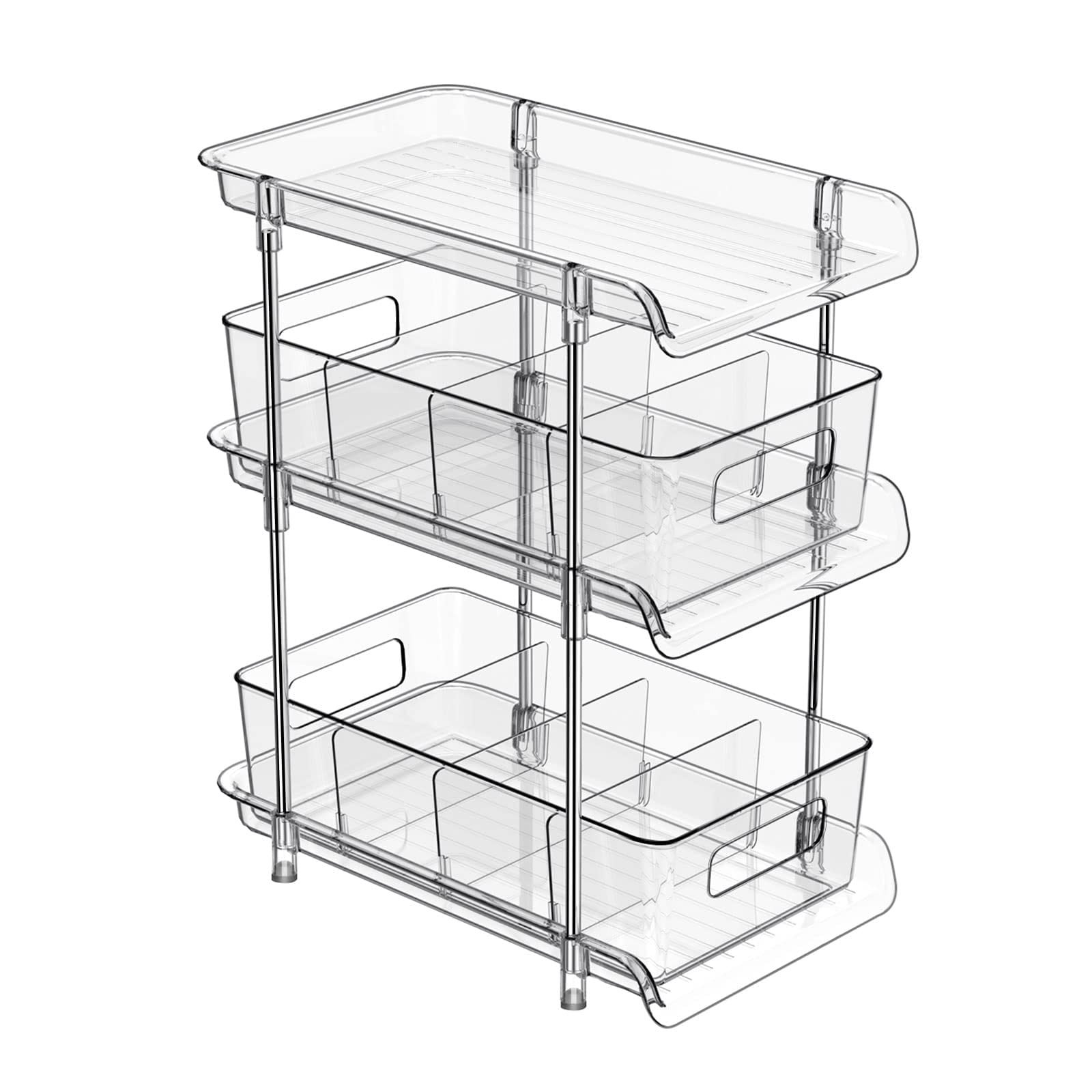 3 Tier Clear Bathroom Organizer with Dividers, Multi-Purpose Pull-Out ...