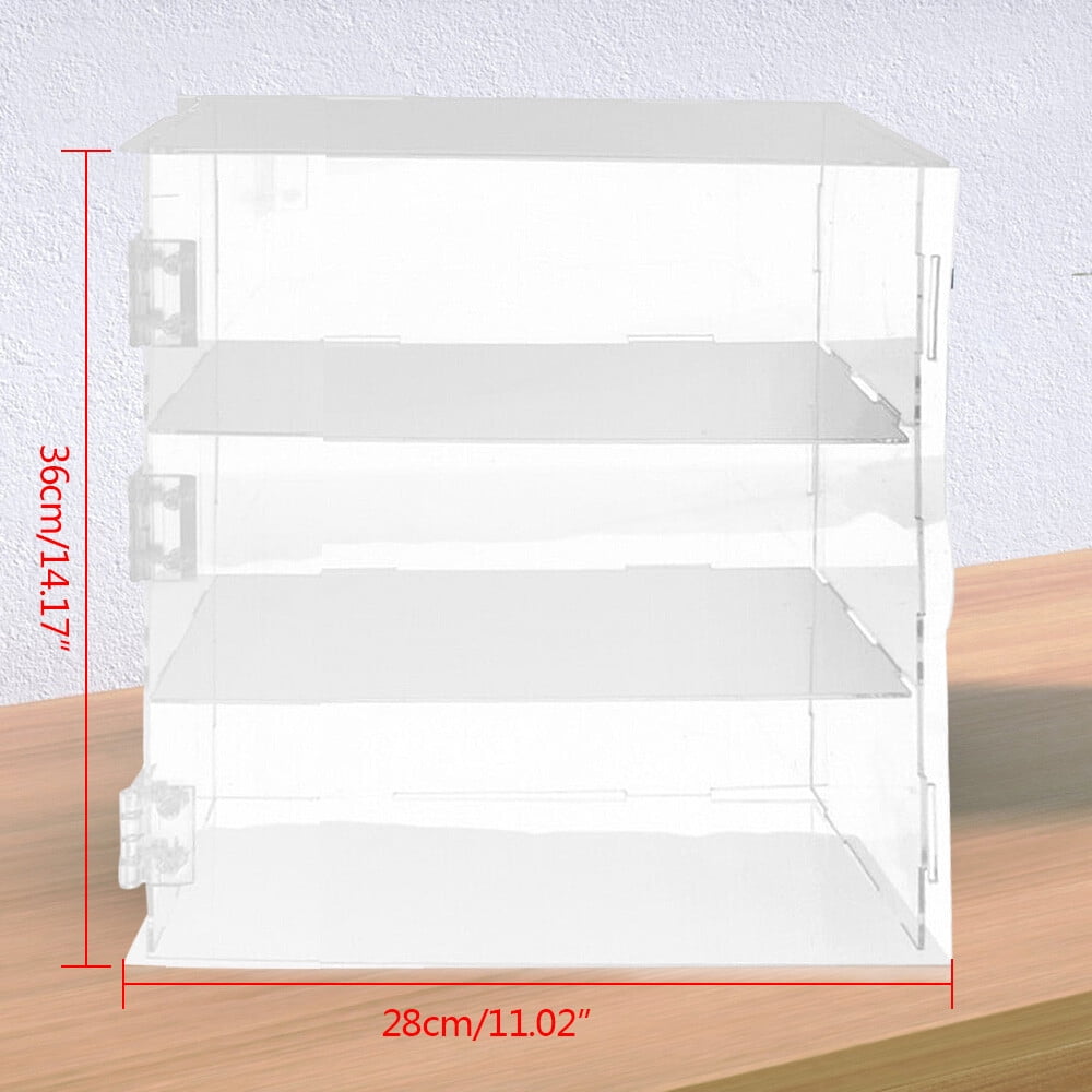 3-Tier Clear Display Case Shelf Dustproof Showcase Holder Rectangle for ...