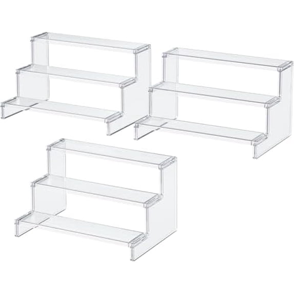 3 Tier Clear Display Riser Stand, 12 Inch Plastic Step Display Shelves ...