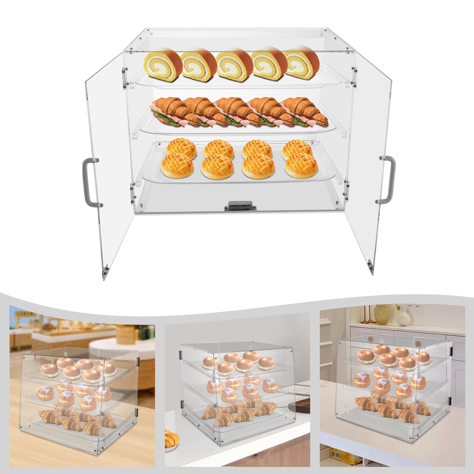 3-Tier Clear Pastry Display Canbinet&Commercial Bakery Acrylic Display ...