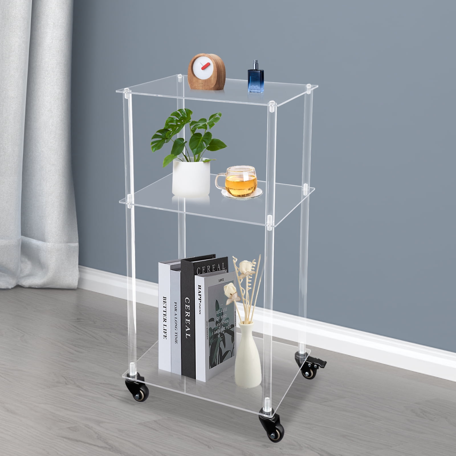 3-Tier Clear Rolling Printer Cart Acrylic Printer Stand Storage Shelf ...