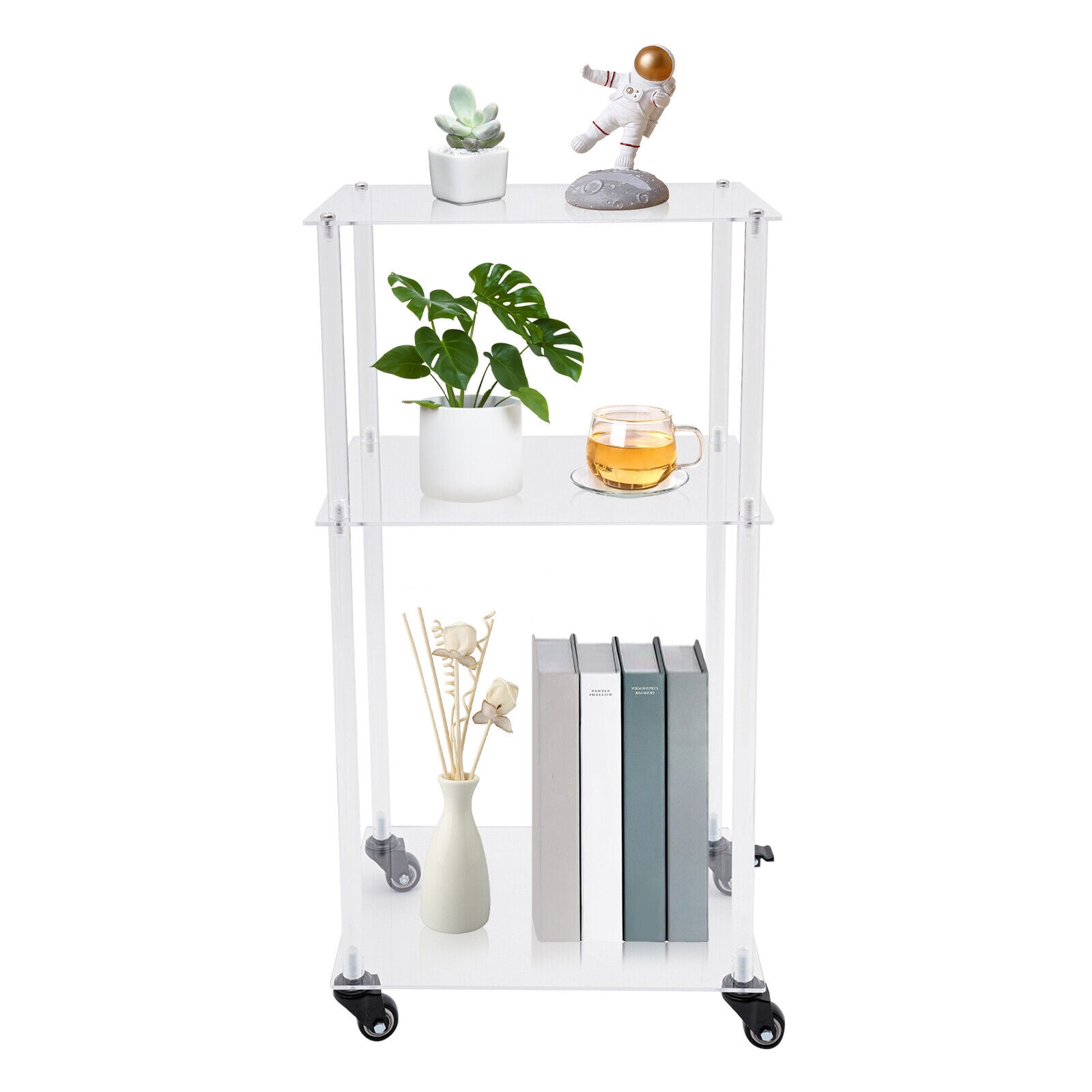 3-Tier Clear Rolling Printer Cart Acrylic Printer Stand for Indoor Home ...