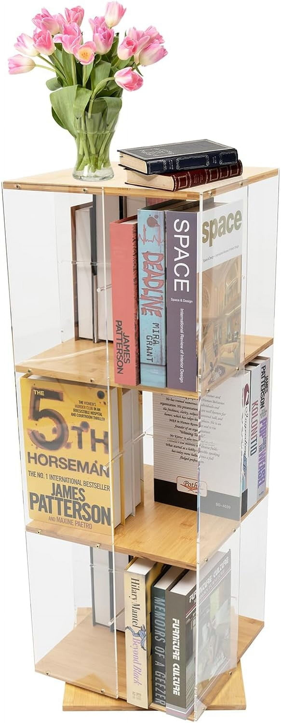 3 Tier Clear Rotating Bookshelf, Floor Standing Revolving Bookcase ...