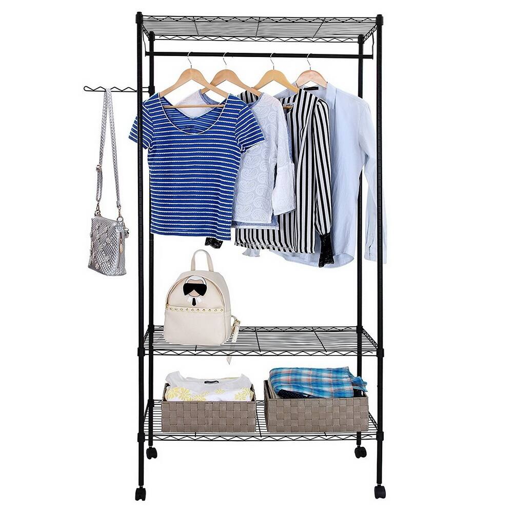 3-Tier Closet Organizer Garment Rack Portable Clothes Hanger Shelf ...