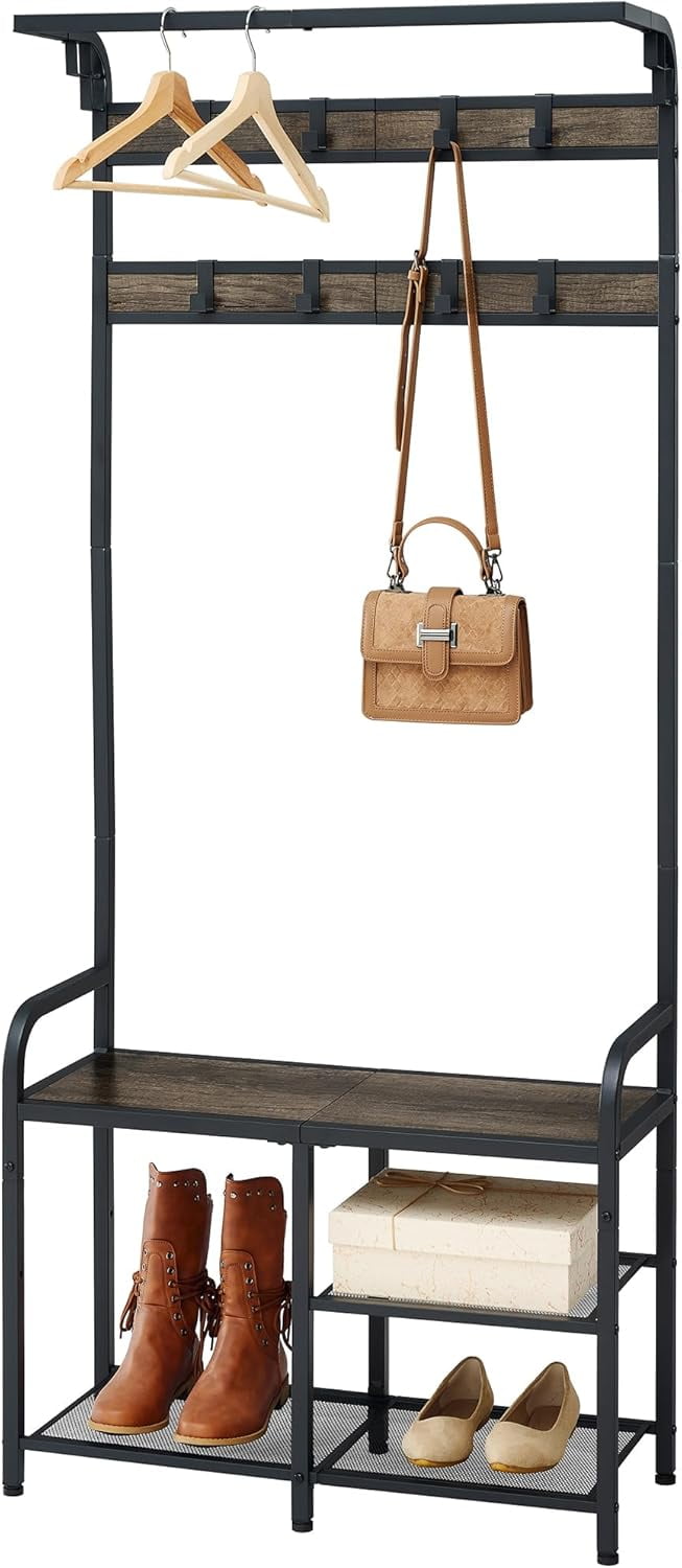 3-Tier Coat Rack Shoe Rack, Hall Tree with Shoe Storage Shelf for ...