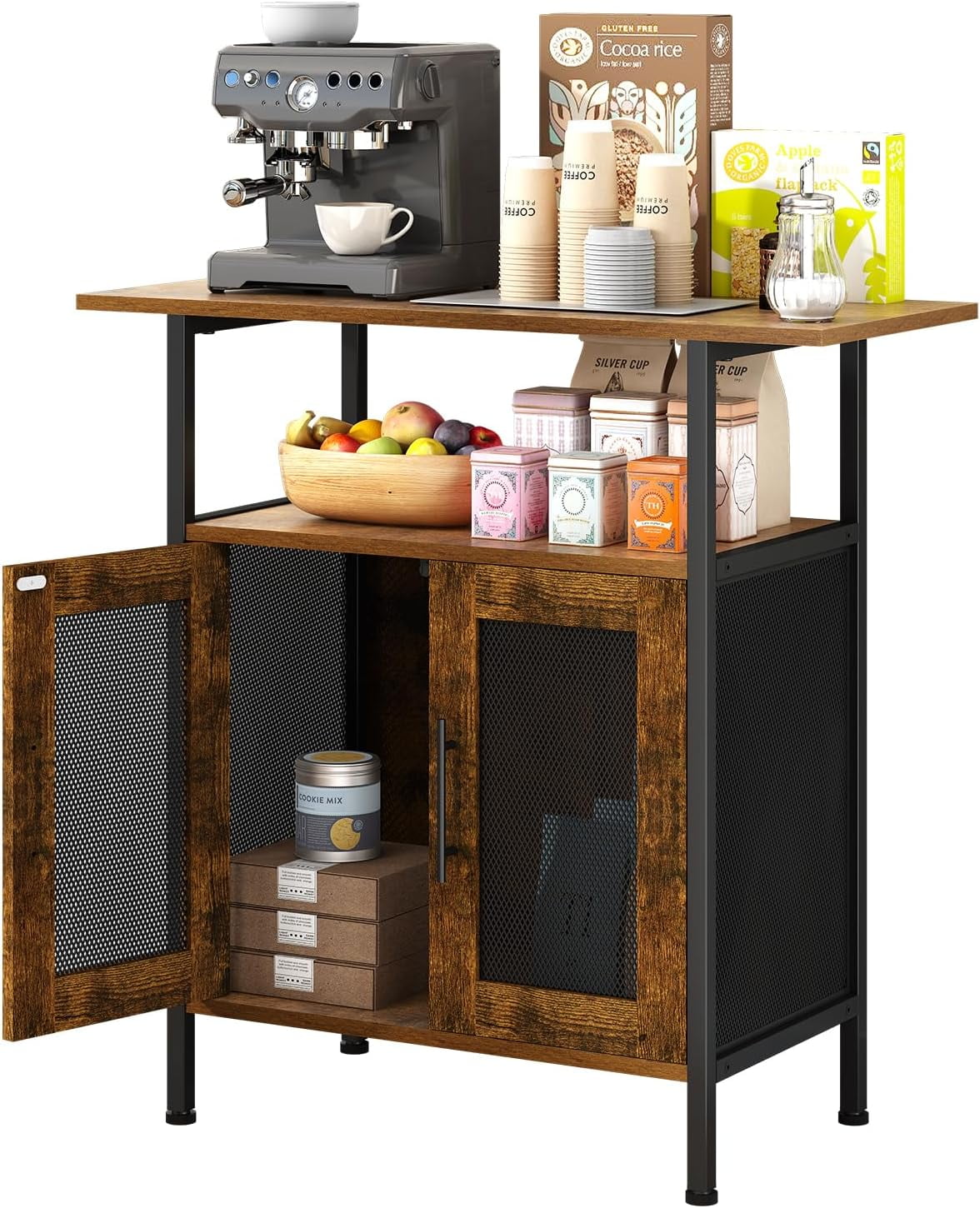 3 Tier Coffee Bar Cabinet with Storage, Coffee Stand Station Table with ...