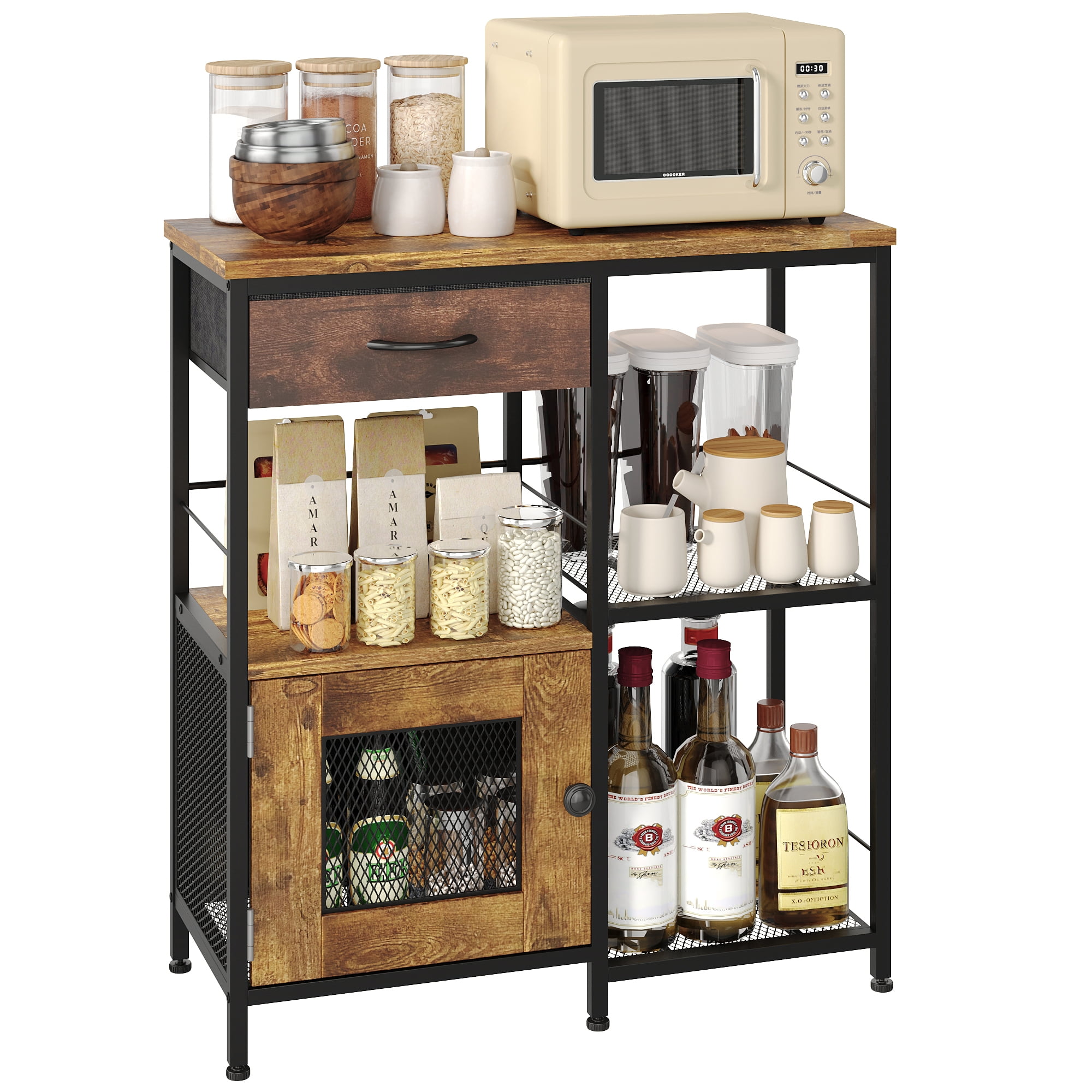 3-Tier Coffee Bar Cabinet with Storage, with Pod Drawers, Mini Toaster ...
