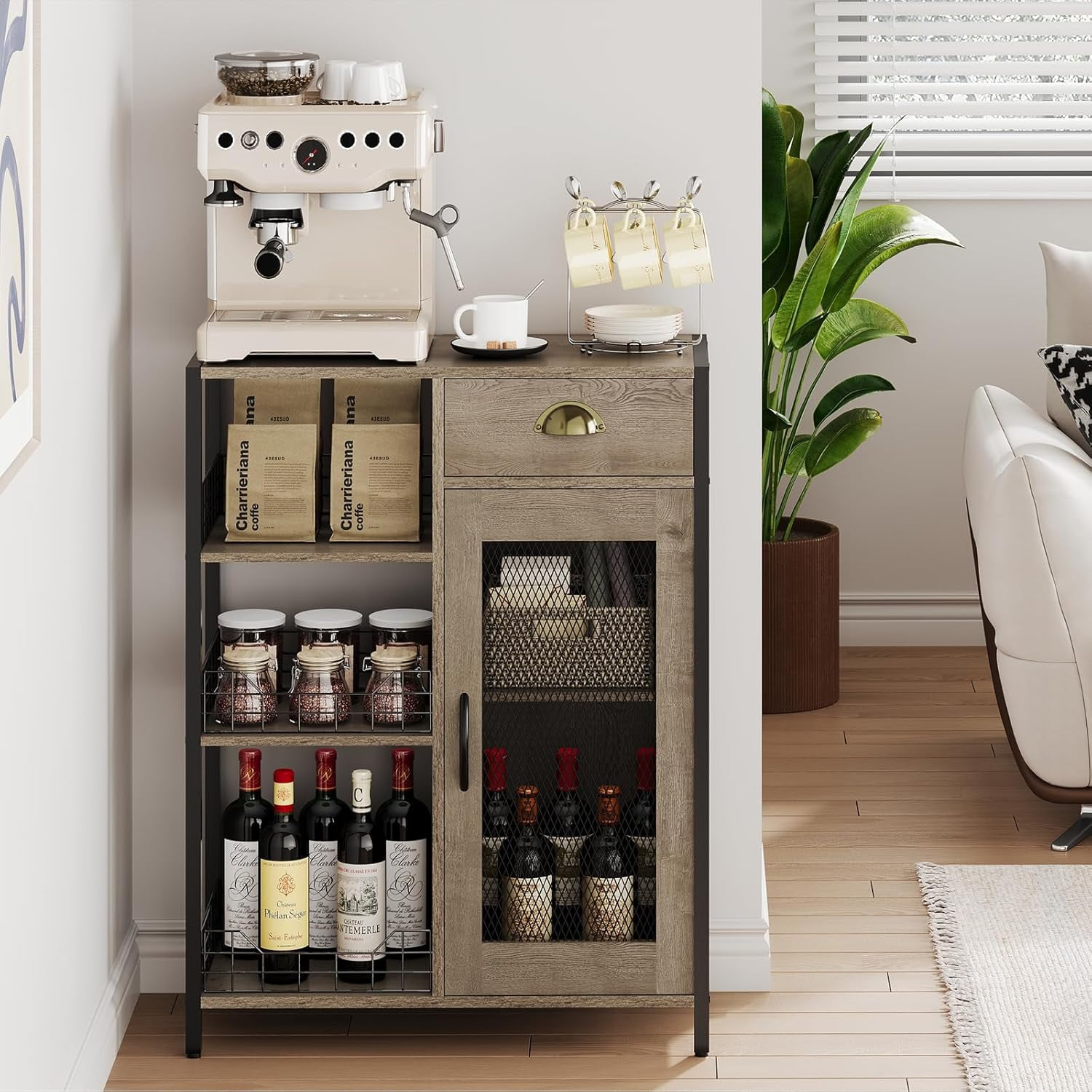 3 Tier Coffee Bar Table with Storage Drawer, 35.8" H Adjustable Shelf ...