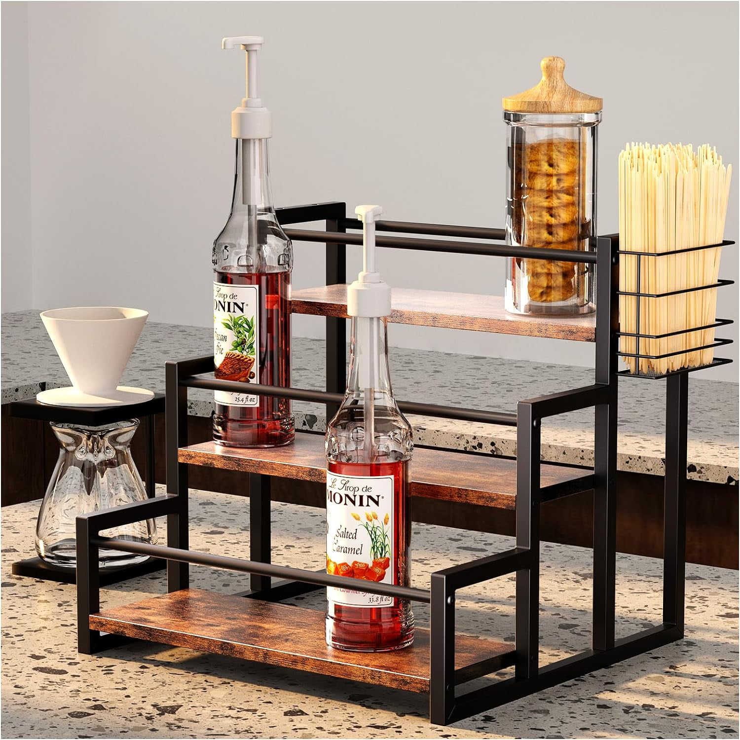 3-Tier Coffee Syrup Organizer Rack - Holds 12 Bottles, Ideal for Coffee ...