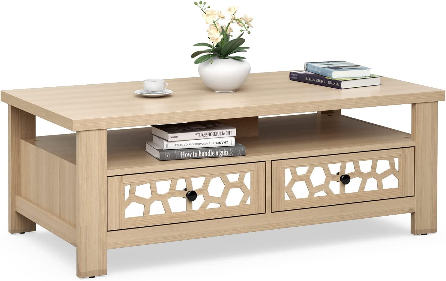 3-Tier Coffee Table, 47" Rectangular Center Table w/Acrylic Mirror ...