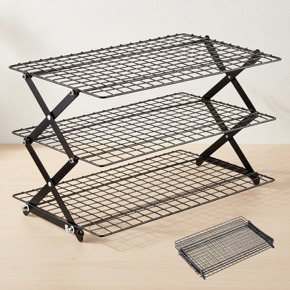 3-Tier Collapsible Cooling Rack with 3-Setting Design, Heavy-Duty Steel ...