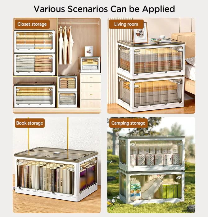 3 Tier Collapsible Storage Bins with Lids,84QT/22.2GAL Plastic Foldable ...