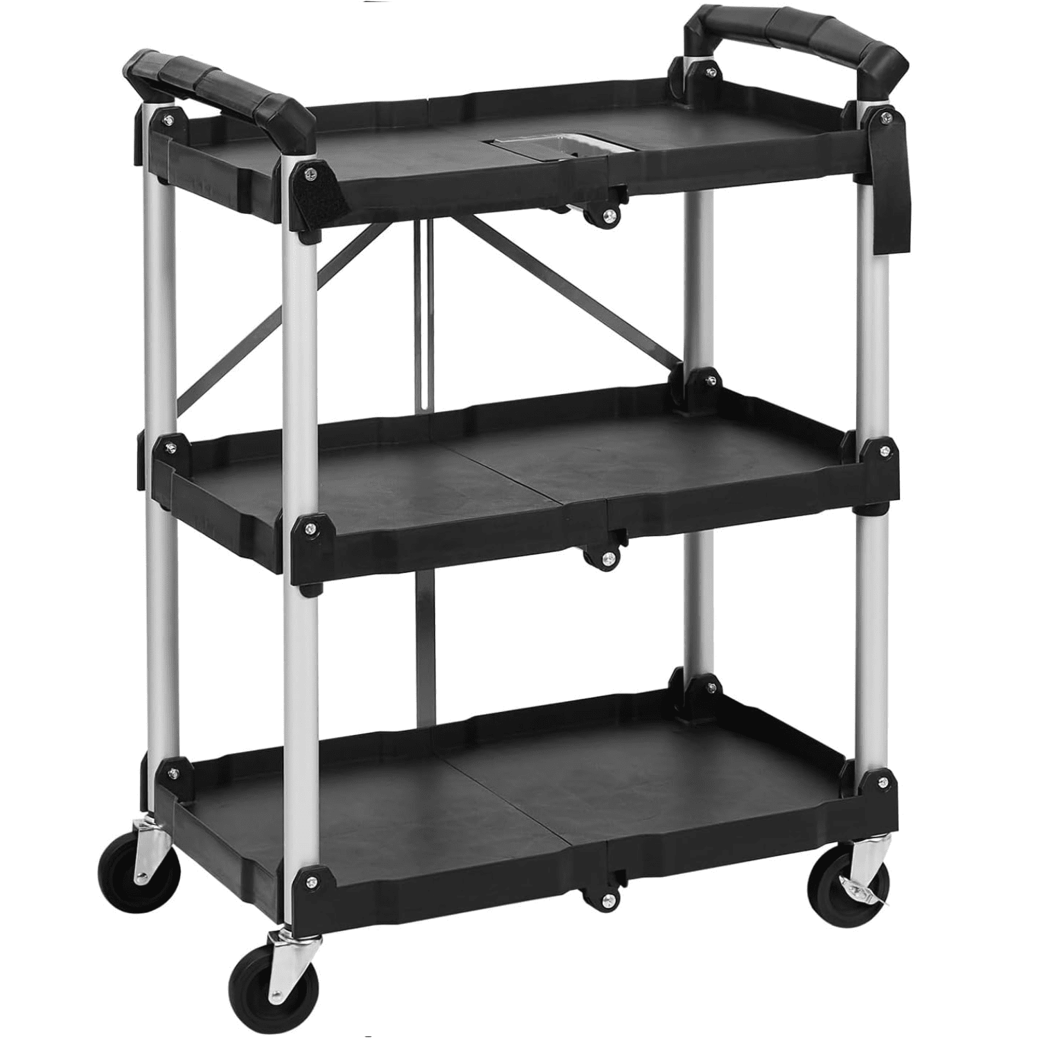 3 Tier Collapsible Utility Service Trolley with Handles, Wheels,165 lbs ...