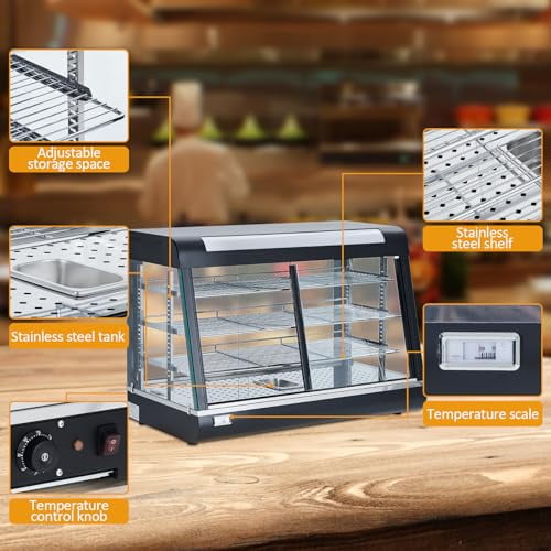 3-Tier Commercial Food Warmer, 800W Countertop Pizza Warmer with LED ...