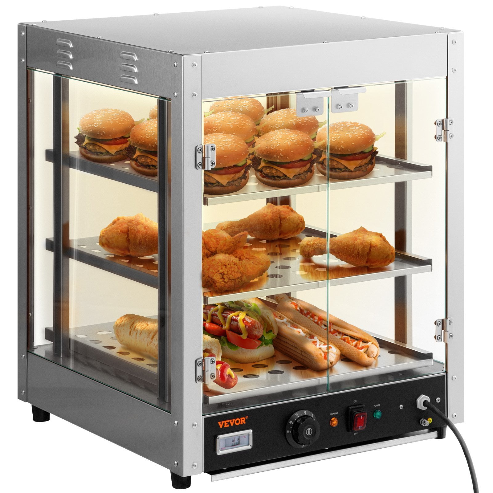 3-Tier Commercial Food Warmer Countertop Pizza Cabinet with Water Tray ...